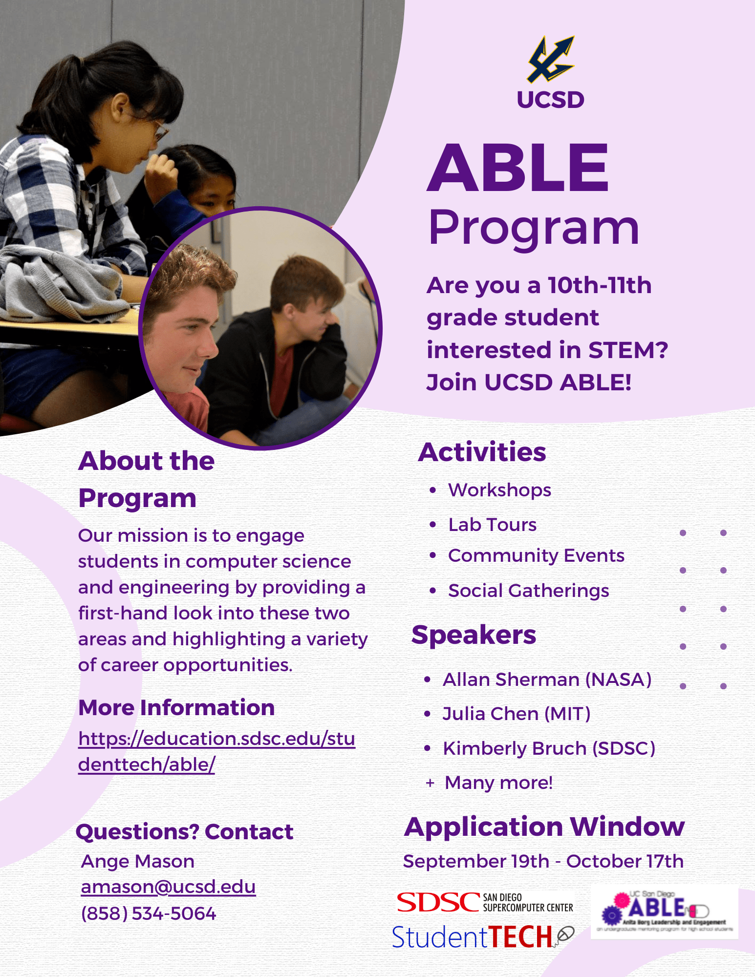 UCSD Anita Borg Leadership and Engagement (ABLE) Program - SDSC StudentTech